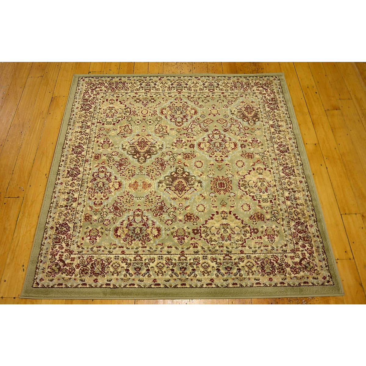 Unique Loom Voyage Collection Traditional Oriental Classic Intricate Design Area Rug, 4' 1" Square, Light Green/Cream