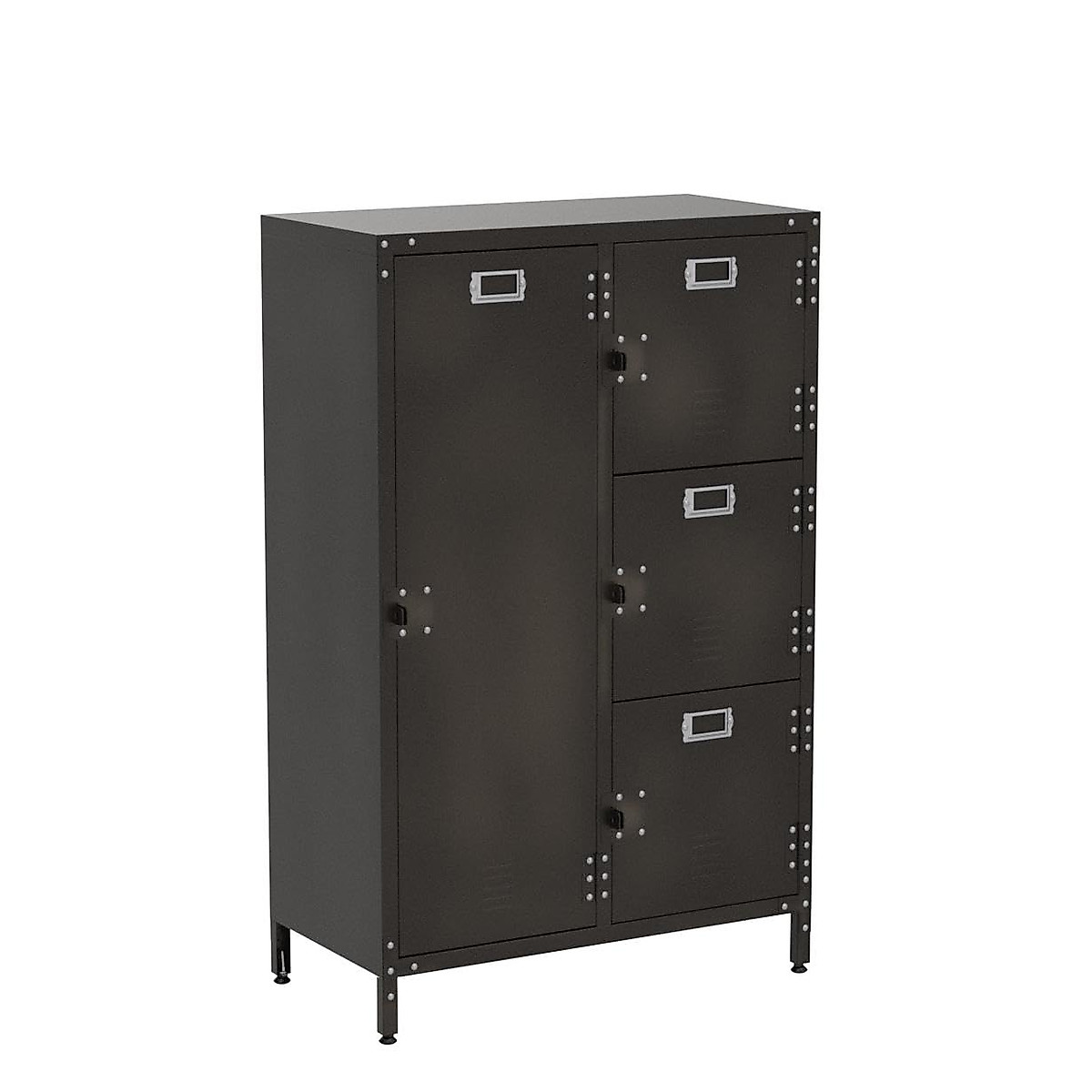 BYNSOE Metal Locker Storage Cabinet, 55.11” Employees Locker Wardrobe Industrial Steel Storage Cabinet with Hanging Rod Bar, Shelves and 4 Lockable Doors Vintage Locker for Home, School, Office, Gym
