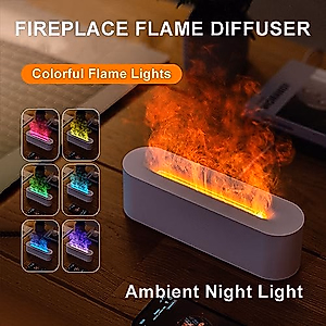 YALEDI Fireplace Flame Diffuser, Aromatherapy Essential Oil Diffuser, 150ml Cool Mist Ultrasonic Humidifier for Bedroom,Office,Home,Yoga, Timer & Auto Shut-Off, Colorful Night Light (White)