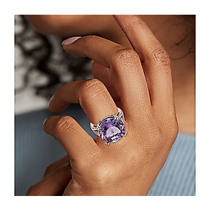 Jewelrygift Rose Gold Plated France Statement Ring Natural-Amethyst Faceted Loose Gtone Luxury Cocktail Ring Perfect for Special Occasion Wear Ring for Women US Size 4