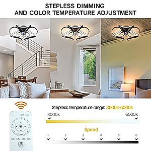 AHIAOIWRA Ceiling Fans with Lights, Modern Flush Mount Low Profile, Dimmable and Bladeless Ceiling Fans with Remote Control, 3 Light Color and 6 Speeds for Living Room, Bedroom, Kitchen, Black