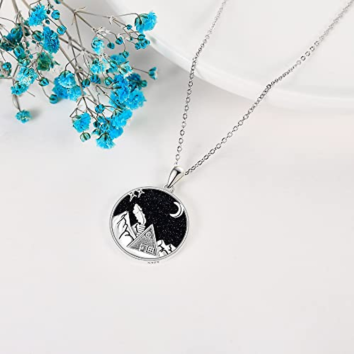 Mountian Necklace for Women Sterling Silver Blue Sandstone Camping Necklace Mountain Jewerly Gift for Hikers