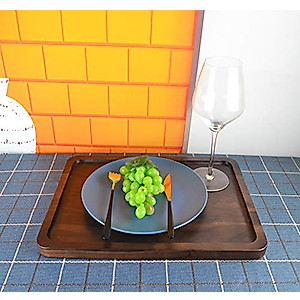Samyo Black Walnut Solid Wood Rectangular Tableware Serving Tray Handcrafted Decorative Trays Food Tray Serving Platters with Gripper for Coffee Wine Cocktail Fruit Meals (Large Size)