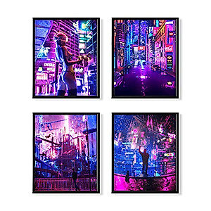 Japanese Anime Wall Art Decor - Cyberpunk Tokyo Hongkong Posters Prints - Vaporwave Vibey Cool Indie Picture Room Decor - Japan Neon Night Aesthetic Decorations - Preppy Chic Manga Cartoon - 8x10