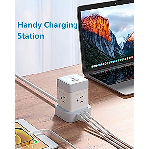 Power Strip with USB Baykul Flat Plug Extension Cord Cube with 4 Outlets 3 USB Ports 5ft Power Cord Surge Protector Desktop Charging Station Overload Protection Compact Portable for Home Travel Office