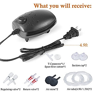 HITOP 3W 80GPH Adjustable Aquarium Air Pump, Upgrade Quiet Oxygen Pump, Powerful Air Aerator for Fish Tank up to 120 Gallon