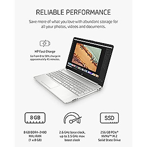 HP 15 Laptop, AMD Ryzen 3 Processor, 8 GB RAM, 256 GB SSD, 15.6” Full HD Windows 10 Home in S Mode, Lightweight Computer With Webcam and Dual Mics, Work, Study, & Gaming (15-ef1050nr, 2021)