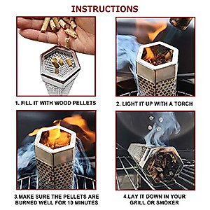 Realcook Pellet Smoker Tube 12-inch: Stainless Steel Wood Pellets Smoke Tube for Hot or Cold Smoking | BBQ Smoke Generator Tubes Works with any Grill and Smokers