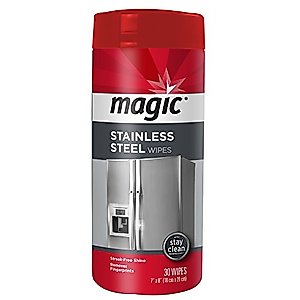 Magic Stainless Steel Wipes - Removes Fingerprints, Residue, Water Marks and Grease From Appliances - Works Great on Refrigerators, Dishwashers, Ovens and More - 30 Count