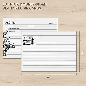 Barnyard Designs Old Country Brand Metal Recipe Box with Cards and Dividers 4 x 6, Vintage Farmhouse Recipe Card Box Holder, Tin Recipe Box Set 50 Recipe Index Cards, 12 Dividers 4x6 with Tabs, White