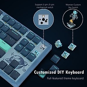 Womier K87 75% Keyboard, TKL Mechanical Keyboard, Hot Swappable Mechanical Gaming Keyboard, RGB 87 Keys Planet Theme Keyboard for Win/Mac/PC, Pro Driver/Software Supported (Linear Sky Switch)