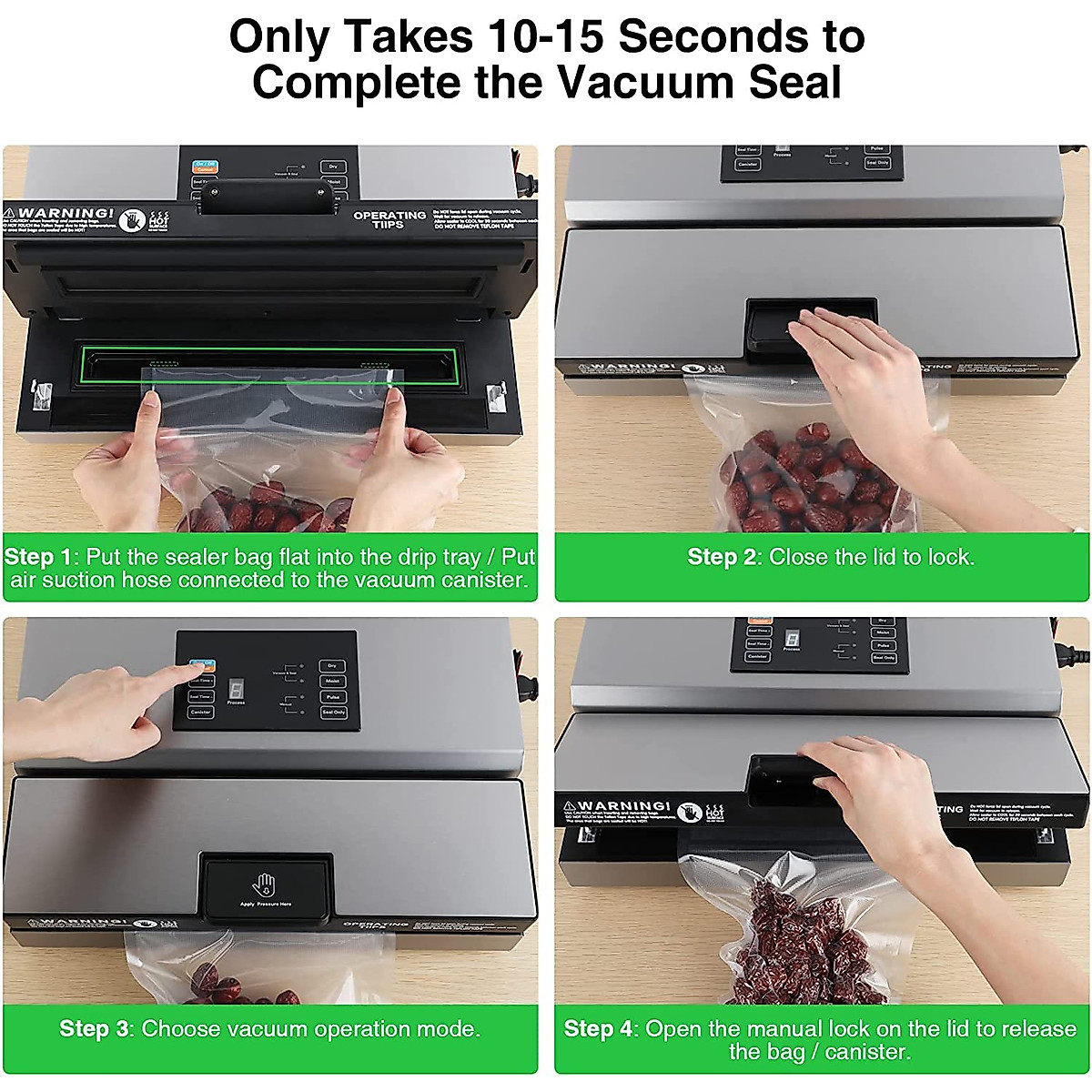 Ecojoy 12" Commercial Vacuum Sealer Machine V9100, 5 Modes Food Sealer Vacuum Continuously Uses 500+ Times Without Overheating, 85kpa Stainless Vacuum Sealer Food Sealer for Food Storage