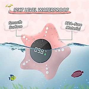 LEDFAAH Baby Bath Thermometer Safety, Auto On & Off Bathtub Thermometer Floating Toy, Digital Bathing Water Temperature Warning Thermometer, Pink Sea Star Shape