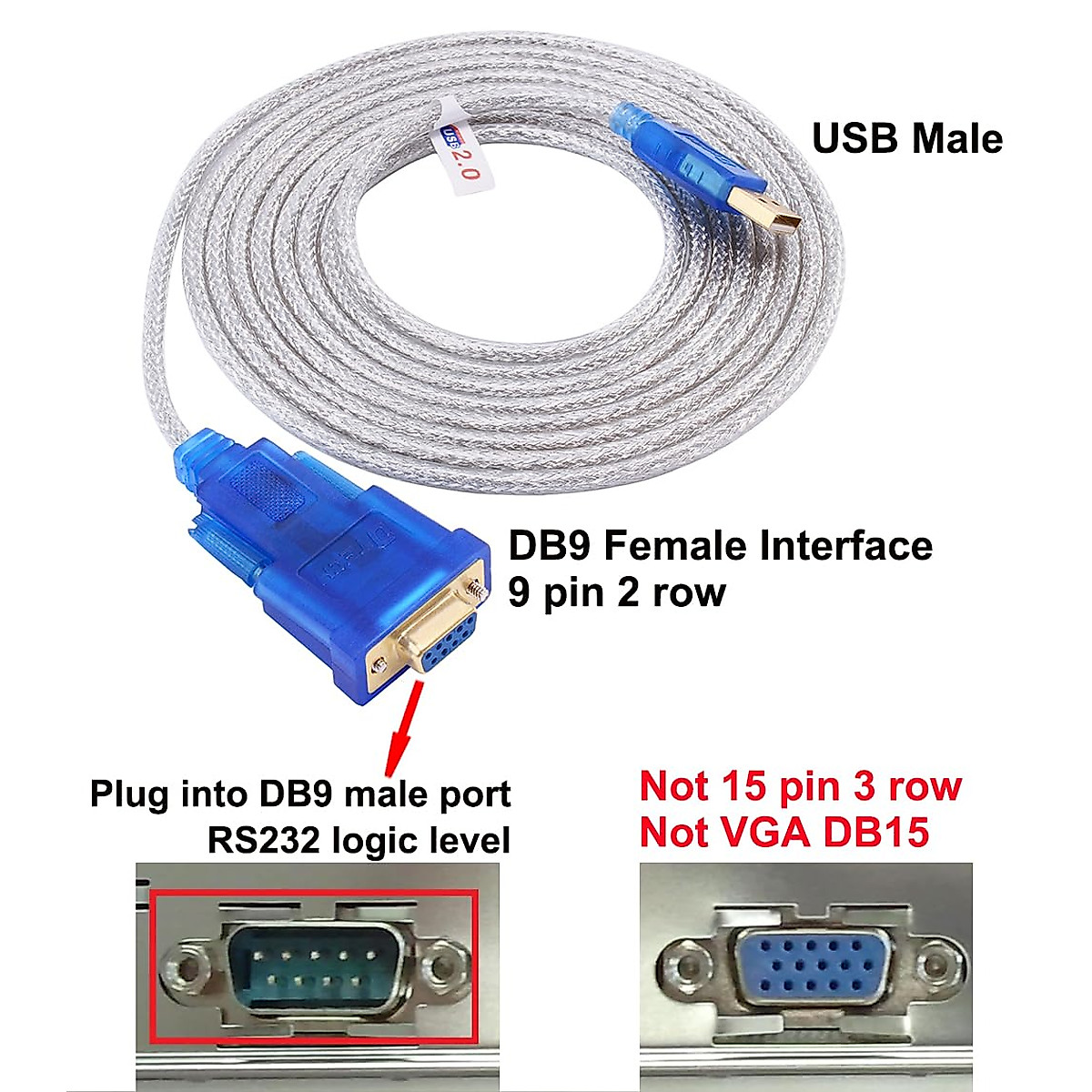 DTech 6 Feet USB to RS232 DB9 Female Serial Adapter Cable Windows 11 10 8 7 Mac Linux Serial to USB 2.0 with Prolific PL2303 Chip
