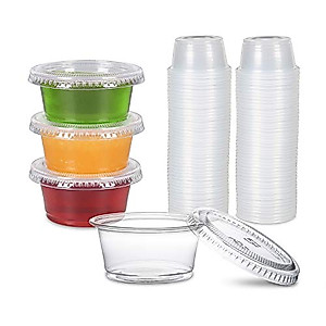 Fuling Disposable Plastic Portion Cups With Lids, Souffle Cups, Jello Shot Cups, Meal Prep Containers [200 Sets - 2 oz.]