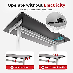 Sunny Health & Fitness Multi-Purpose Air-Drive Adjustable Standing Desk, Pneumatic Air Lifting, Electricity-Free, Scratch-Resistant Surface with up to 47.2" Height, Treadmill Compatible SF-A023001