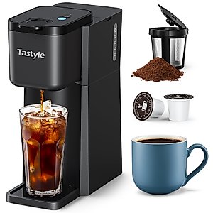 Mini Single Cup Coffee Maker, Hot and Iced Coffee Maker for K Cup and Ground, 6 to14 Oz Brew Sizes, with Recipe Book, One Cup Small Pod Coffee Machine for Travel, RV, Dorm and Desk