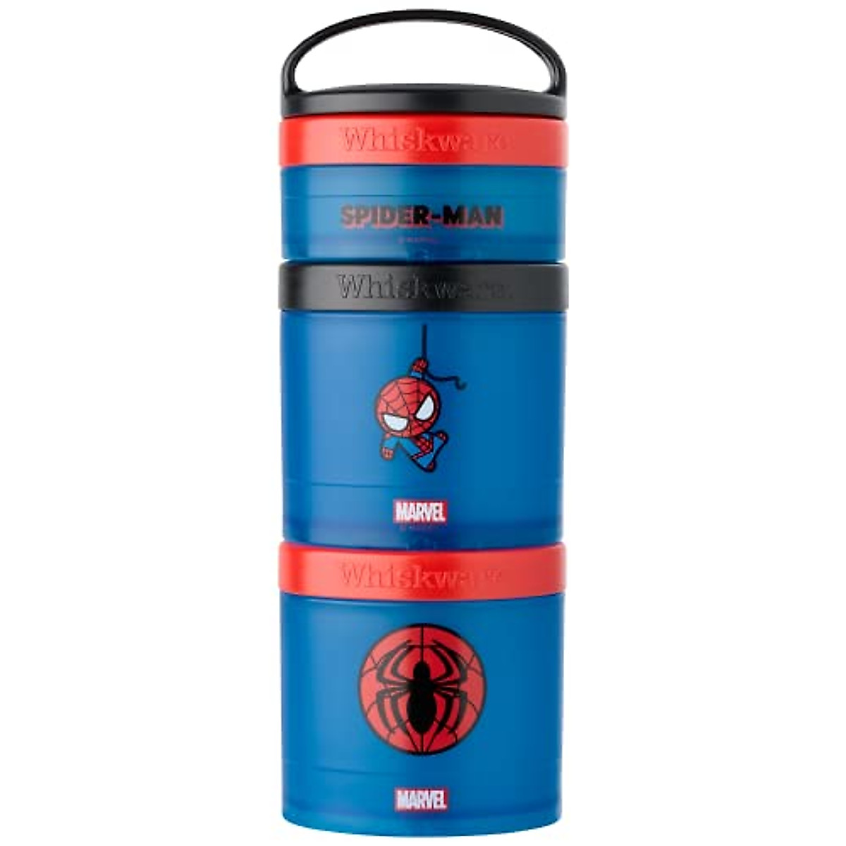 Whiskware Marvel Stackable Snack Containers for Kids and Toddlers, 3 Stackable Snack Cups for School or Travel, Spider-Man Character