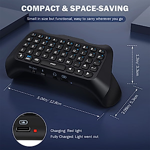 MoKo Keyboard for PS5 Controller, PS5 Bluetooth Wireless Mini Keyboard Chatpad for PlayStation 5 Controller, Game Keypad Built-in Speaker with 3.5mm Audio Jack for Messaging and Game Live Chat, Black