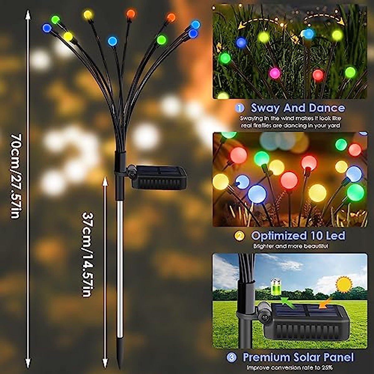 ZWOOS 4-Pack 10 LED Solar Firefly Lights, Solar Outdoor Lights Waterproof for Garden, Patio, Yard - Light Up Whole Night (RGB)