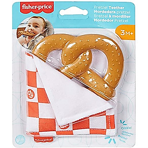 Fisher-Price Pretzel Teether, Pretend food BPA-free Infant Teething Toy with Crinkle for Babies ages 3 months and Older, Multi