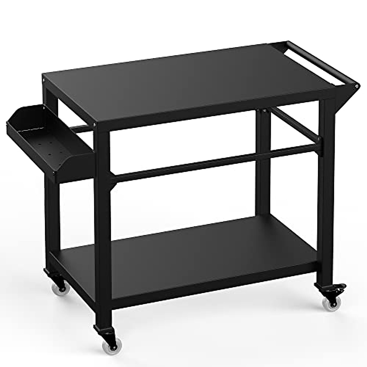 Xilingol Outdoor Grill Cart Pizza Oven Stand, BBQ Prep Table with Wheels & Seasoning Tray, Black Kitchen Tabletop Griddle Cooking Island & Station for Bar, Patio, Camping, Outside, Home