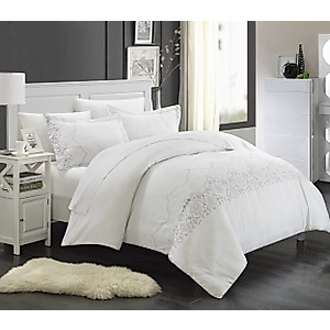Chic Home 3 Piece Sophia Embroidered Bridal Collection Duvet Set, Queen, White