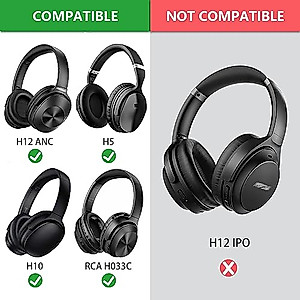 Geekria QuickFit Replacement Ear Pads for Mpow H12 ANC, H10, RCA H033C Noise Cancelling Headphones Ear Cushions, Headset Earpads, Ear Cups Cover Repair Parts (Black)