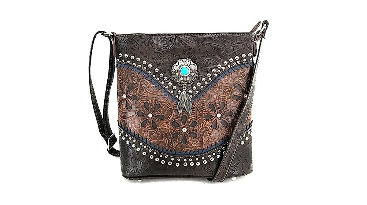Justin West Turquoise Concho Western Handbag - Concealed Carry & Organizer