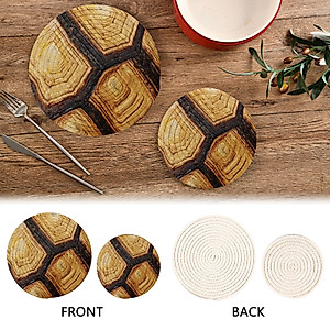 Turtle Shell Trivet Pot Holder Carapace Print Round Woven Potholders Set Kitchen Placemats 2PCS Cotton Rope Table Hot Pads Stylish Coasters Heat Resistant for Hot Dishes Baking Cooking Cups Dinning
