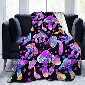 Mushrooms Magic Throws Blanket Gifts for Men Women Couch Bed Bedding Soft Rainbow Hippie Flannel Blankets 50x40 Inch