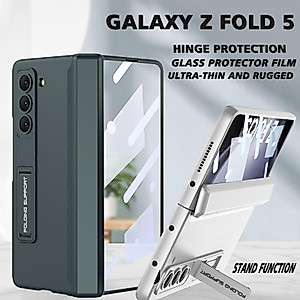 MistWorld for Samsung Galaxy Z Fold 5 case with Magnetic Hinge，Stand, Front Screen Tempered Glass Protector，Slim Shockproof Cover Black