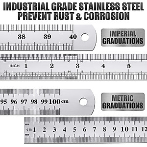 6 Pieces Large Stainless Steel Ruler Metal Yard Stick Rule Measuring 1 Meter 40 Inch/ 100 cm 24 Inch/ 60 cm Measure Straight Edge (40 Inch)