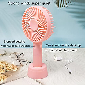 Honbay Handheld Rechargeable Fan Portable USB Fan Mini Hand Fan with Base for Home/Office/Travel - 3 Speeds, 4 Hours - Battery not Included (Pink)