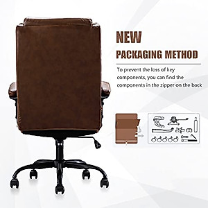 DYHOME High Back Executive Brown Leather Office Chair Ergonomic Lumbar Support, Big and Tall Comfortable Home Office Computer Desk Chair Metal Base Modern Managerial Chair