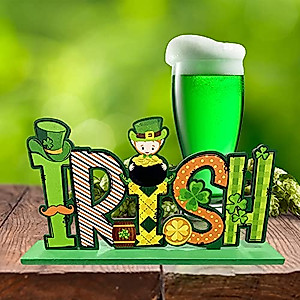 4Pcs St. Patrick's Day Wooden Table Sign Decorations Lucky Shamrock Irish Themed Tabletop Centerpiece Signs for Home Office Party Supplies