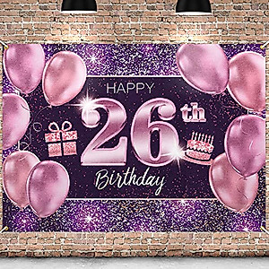 PAKBOOM Happy 26th Birthday Banner Backdrop - 26 Birthday Party Decorations Supplies for Women Her - Pink Purple Gold 4 x 6ft