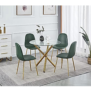 ROOIOME Mid Century Chairs Set of 4 Kitchen Chairs with Golden Legs and Frame, Modern Living Room Chairs for 4, PU Armless Dining Chair Set of 4 Green Chairs