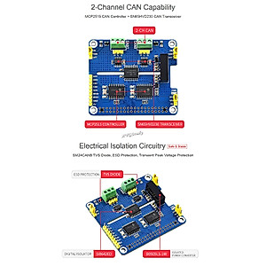 for Raspberry Pi 2-Channel Isolated CAN Bus Expansion HAT MCP2515 + SN65HVD230 Dual Chips Solution 3.3V/5V Breakout SPI STM32 with Multi Onboard Protection Circuits 2-CH @XYGStudy