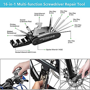 AaiLucky Bike Repair Tool Kit with Mini Bicycle Pump, Bicycle Saddle Bag with Tail Light, 16-in-1 Bike Multitool, Bicycle Tire Repair Kit for Road MTB Bikes, Large Capacity Bike Set Pack Bag