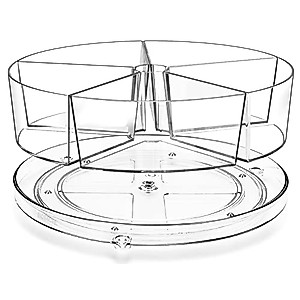 10.6inch Lazy Susan Organizer with 5 Removable Storage Bins, Snack Medicine Cabinet Organizer, Clear Lazy Susan Turntable for Cabinet, Plastic Storage Bins for Kitchen Pantry Organization and Storage