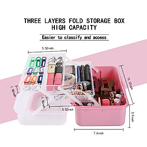 Flower River 11(in) Versatile Three-Layer Folding Organizer Box,Ideal for Art & Crafts,Toys,Sewing Supplies,Jewelry and Tools,Storage with Dual Trays,Elegant Pink