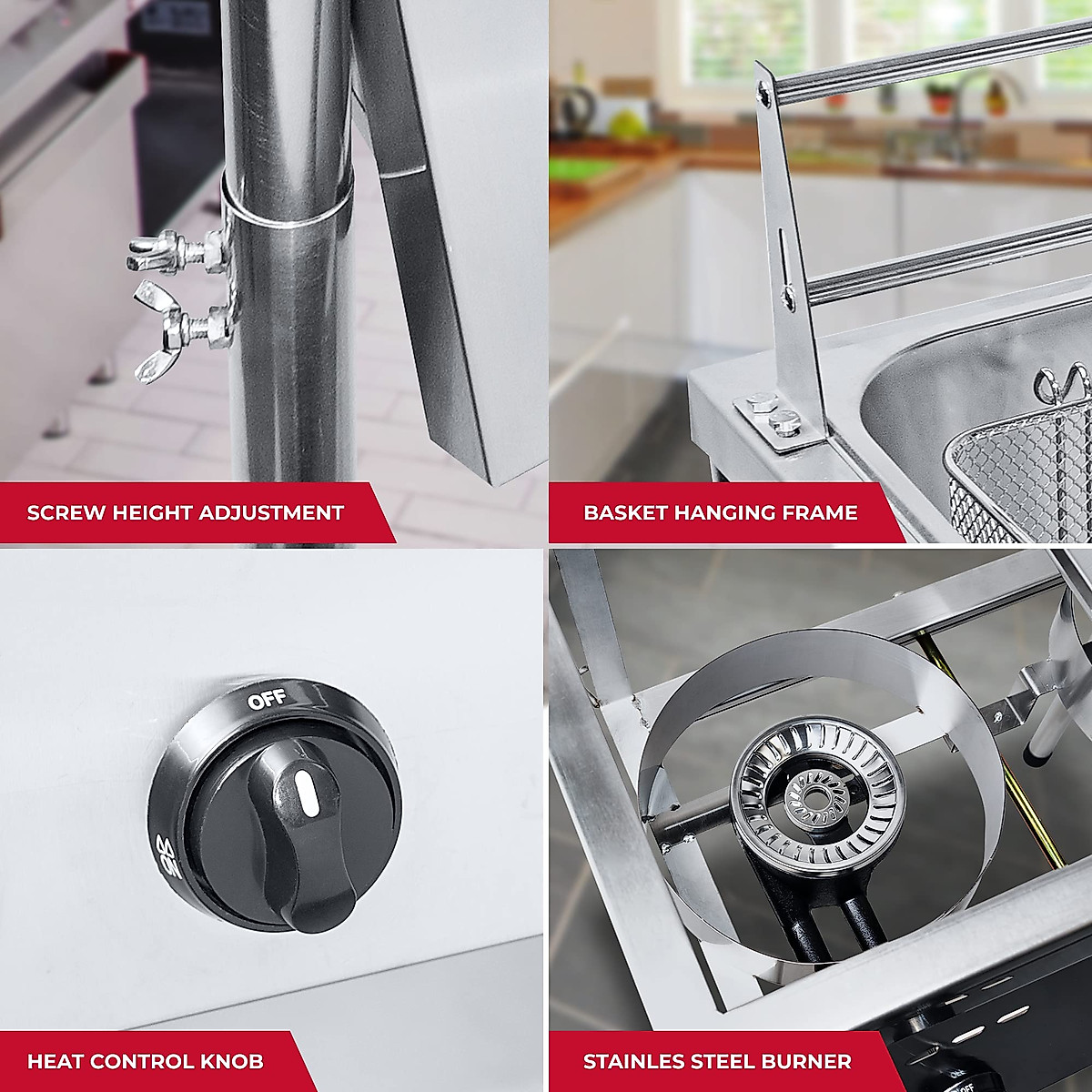 KEEKR Two Tank Outdoor Deep Fryer with Thermometer | Propane Deep Fryer with 2 Stainless Steel Basket & Lid Covers | Large Oil Tank Capacity with Regulating Knobs