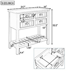 Merax Espresso Modern Wood Cabinet with 4 Drawers and Storage Shelf Buffet Coffee Bar Table for Living Dinning Room Kitchen, Type 10