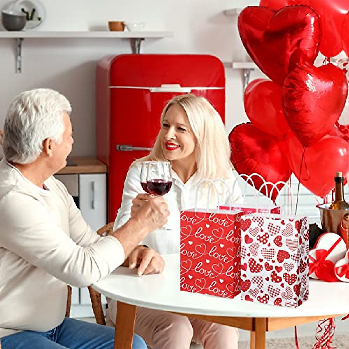 150 Pieces Valentine's Day Paper Gift Bags with Handle Valentines Goody Candy Bags Valentines Day Treat Bags for Valentines Day Party Favors Gift Wrapping Supplies