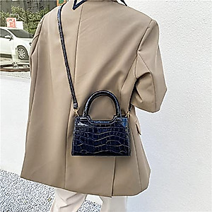 Crocodile Pattern Leather Crossbody Bags For Women Top Handle Purse Fashion Design Shoulder Bag Satchel Handbag (Black)