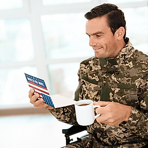 Seajan 200 Pcs Patriotic Thank You Cards with Envelopes, Blue White Red, American Flag Patterns, Ideal for Veterans Day, Memorial Party, Sticker Included