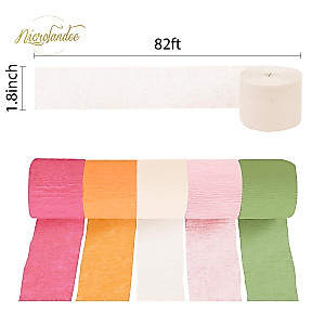 NICROLANDEE 5 Rolls Pink Red White Crepe Paper Streamers for Wedding, Birthday, Valentine's Day Decorations, Bachelorette, Bridal/Baby Shower, Backdrop or Photo Booth