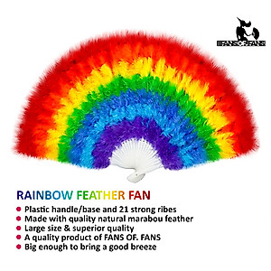 Rainbow Feather Folding Hand Rave Fan 45cm, Fancy Dress Wedding Party Gift Outdoor Vintage Dance Photoshoot Pride Hand Fan Gay Fan(LGBTQ)