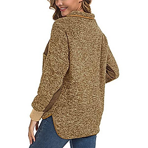 VIISHOW Womens Fashion Oversize Fluffy Fleece Sweatshirt Pullover Outwear With Pockets Brownish Yellow X-Small